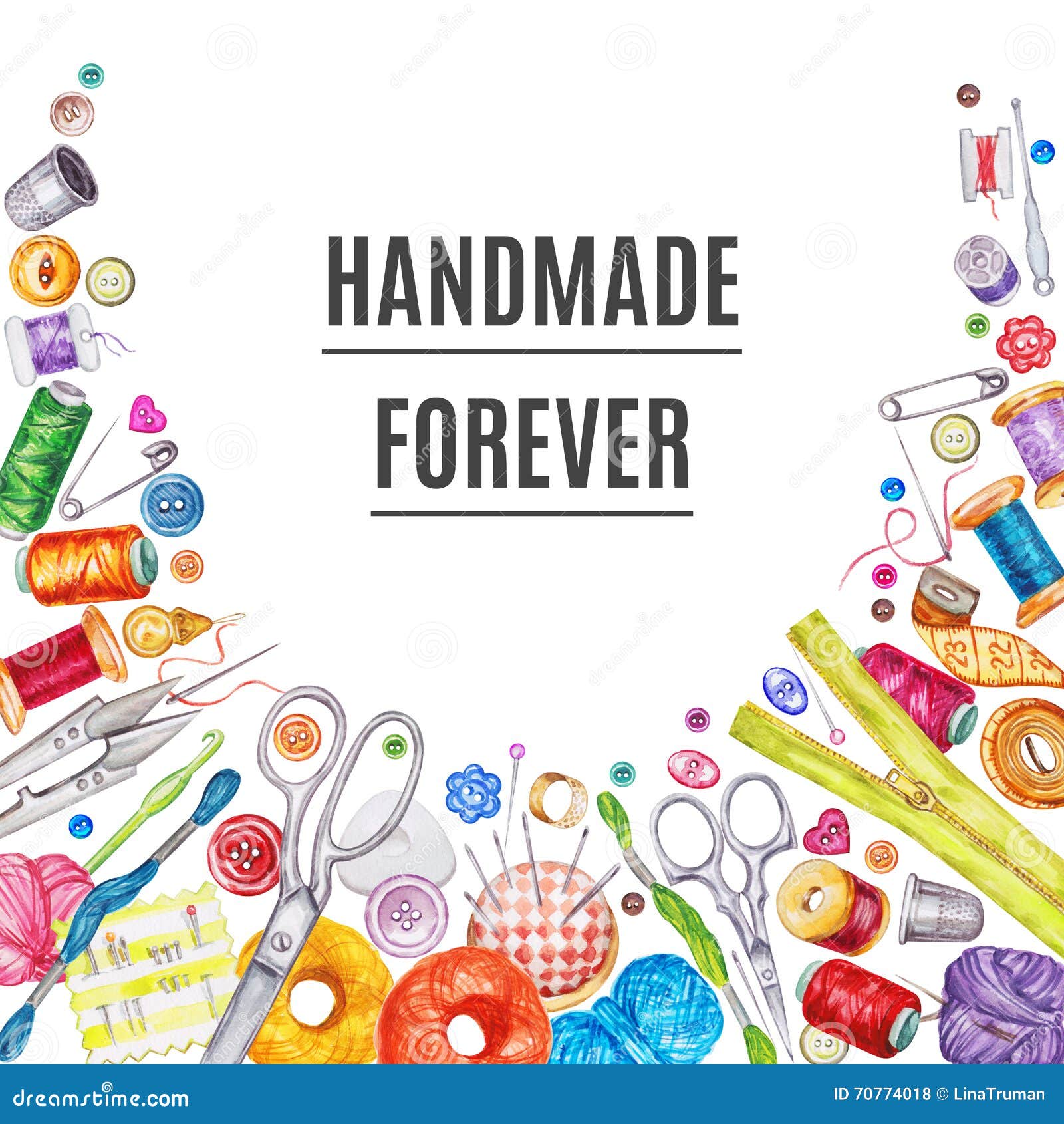 Frame of Various Watercolor Sewing Tools. Sewing Kit Stock Illustration ...