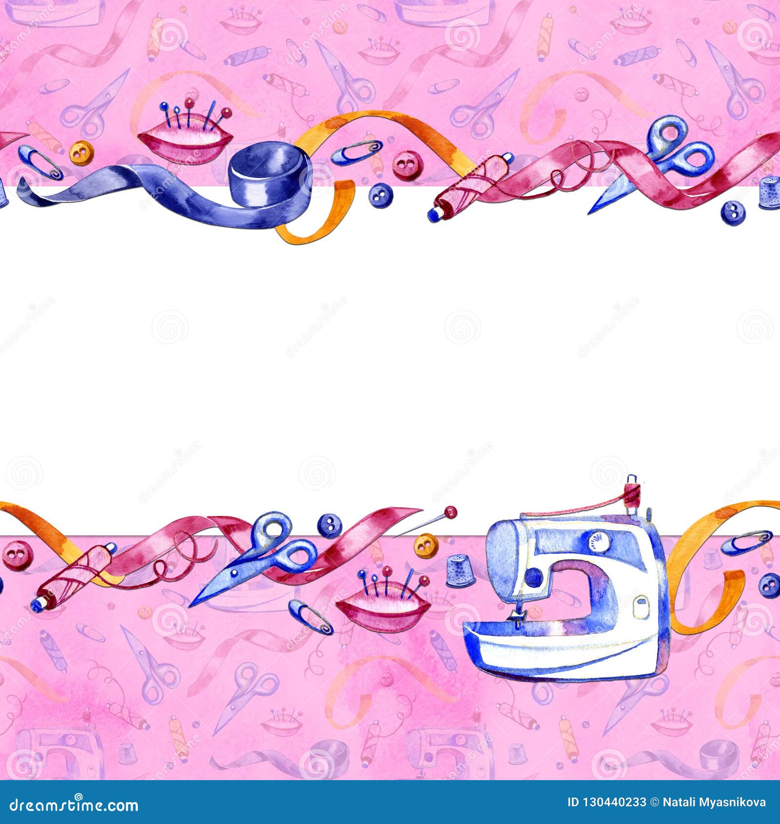 Frame of Various Watercolor Sewing Tools. Sewing Kit, Accessories and ...