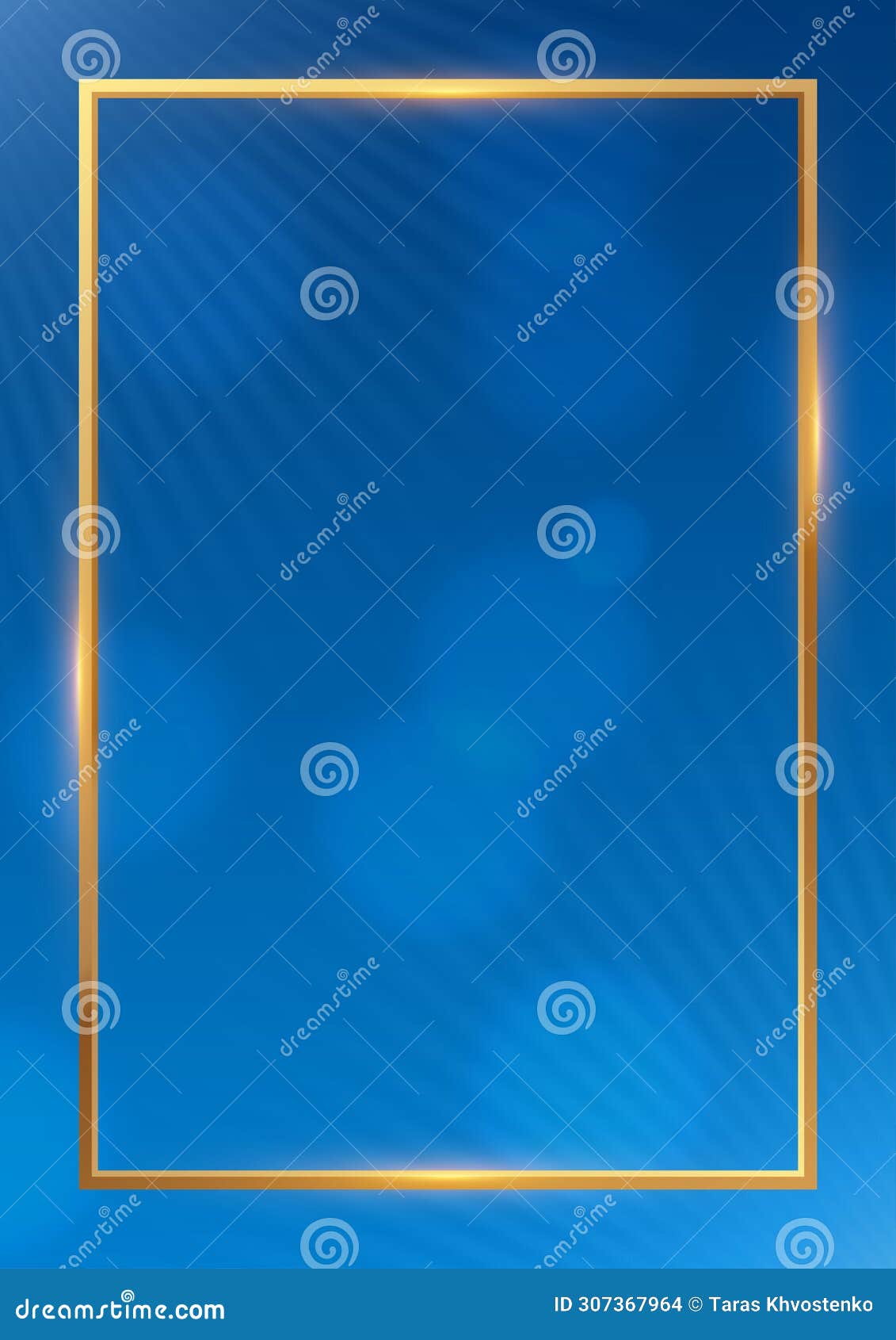 Golden Frame with Light Effects on Blue Background Stock Vector ...