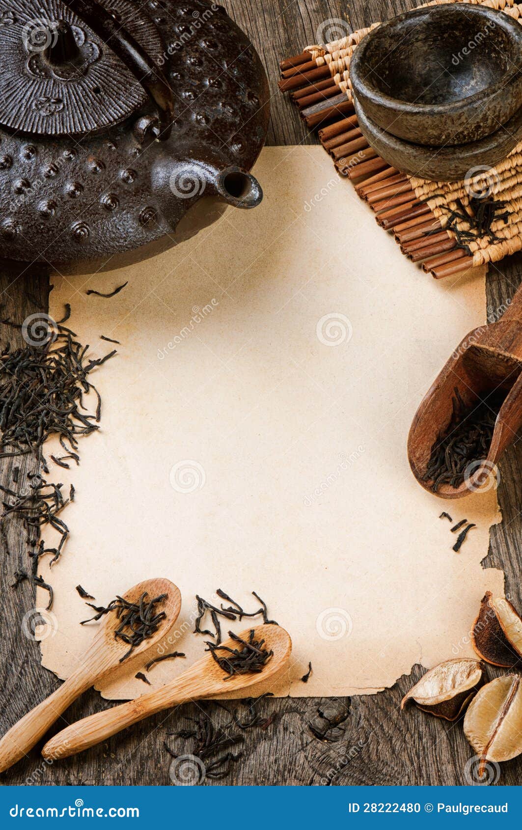 Frame with Vintage Paper and Dried Black Tea Stock Photo - Image of ...