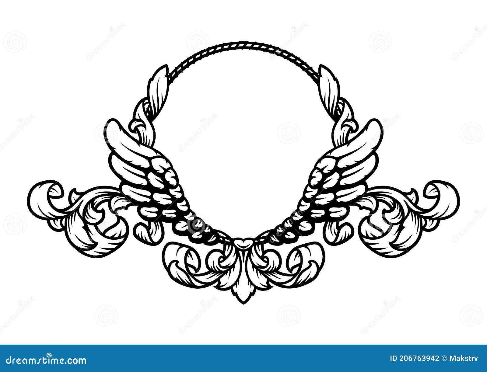 Frame with Vintage Pattern and Angel Wings. Vector Illustration. Stock ...