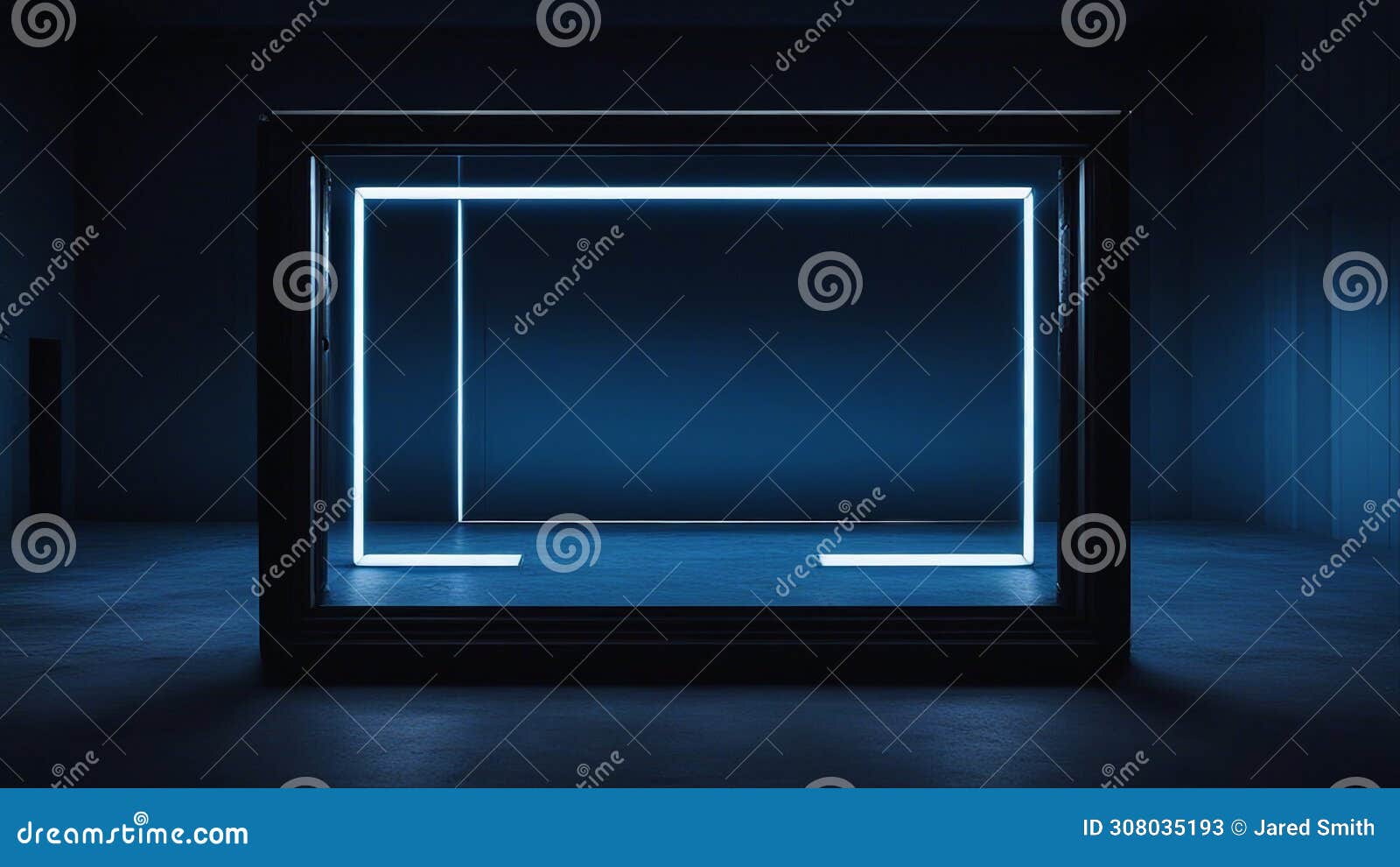 Frame on Wall a Blue Neon Frame on a Black Background with a Stormy ...