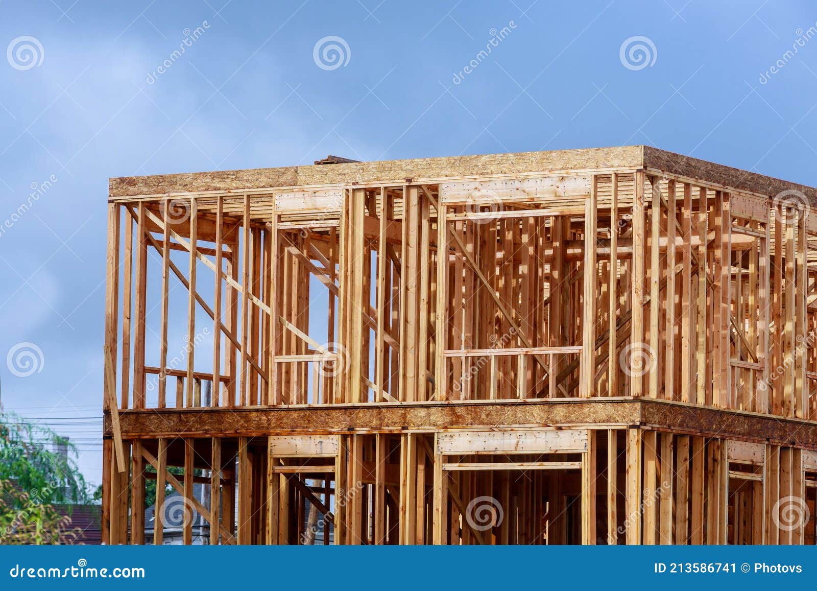 House Attic Under Construction Interior Inside a Frame Walls Beam Built ...