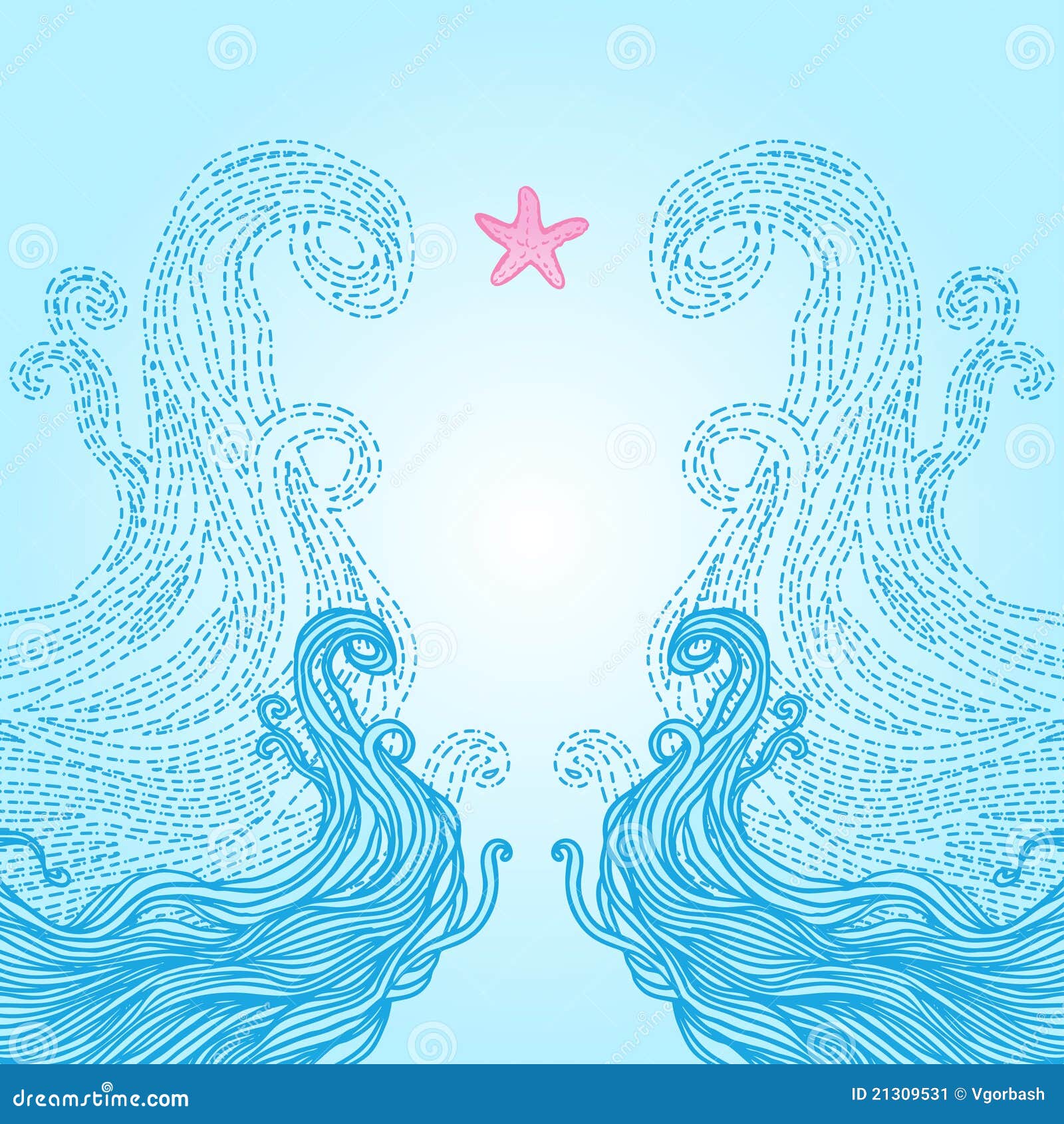 Frame with Waves and Starfish Stock Illustration - Illustration of ...