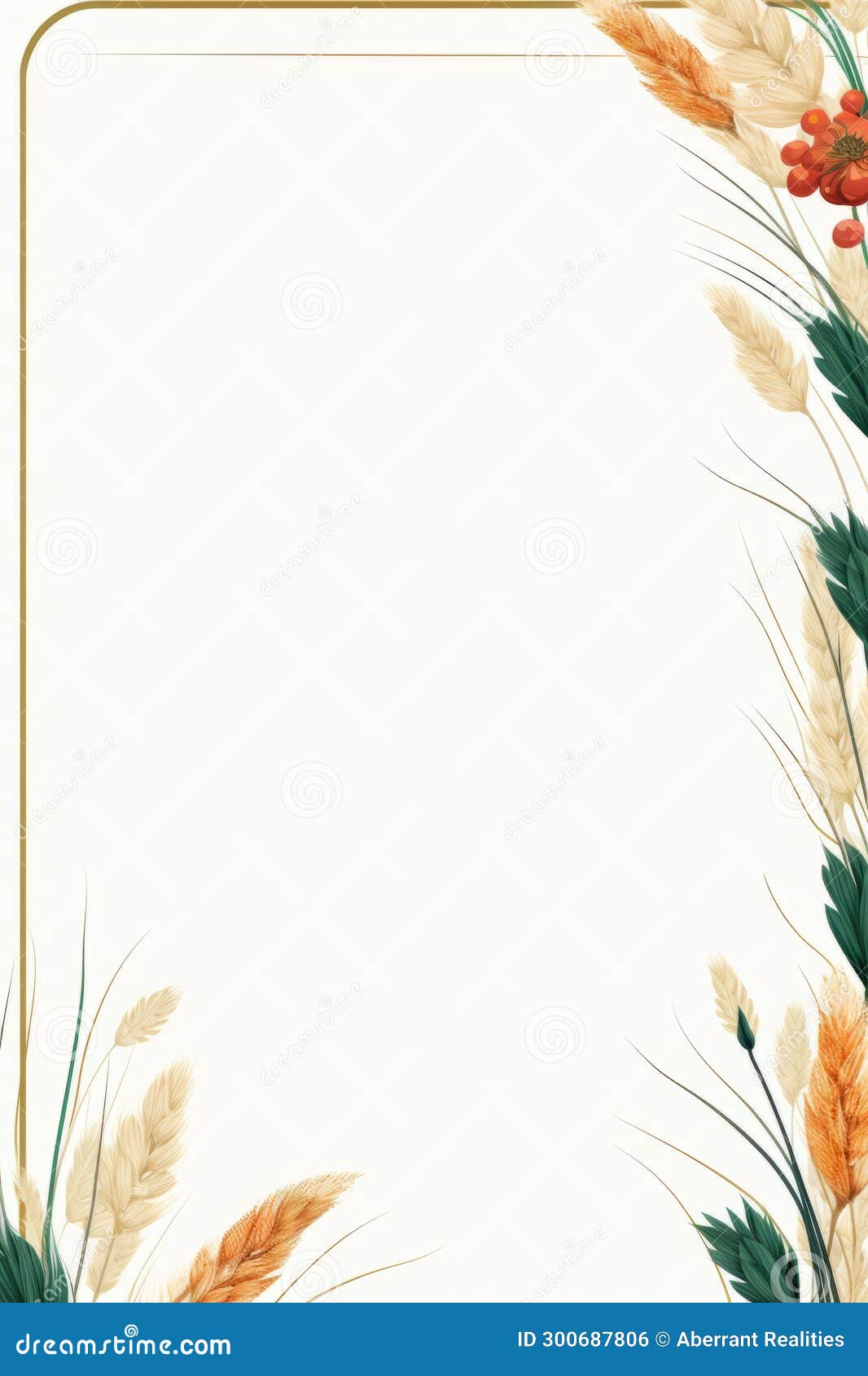 A Frame with Wheat and Flowers on a White Background Stock Illustration ...