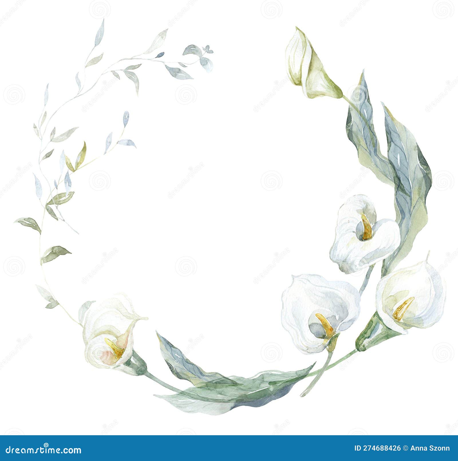 Frame with White Calla Flowers. Watercolor Stock Illustration ...