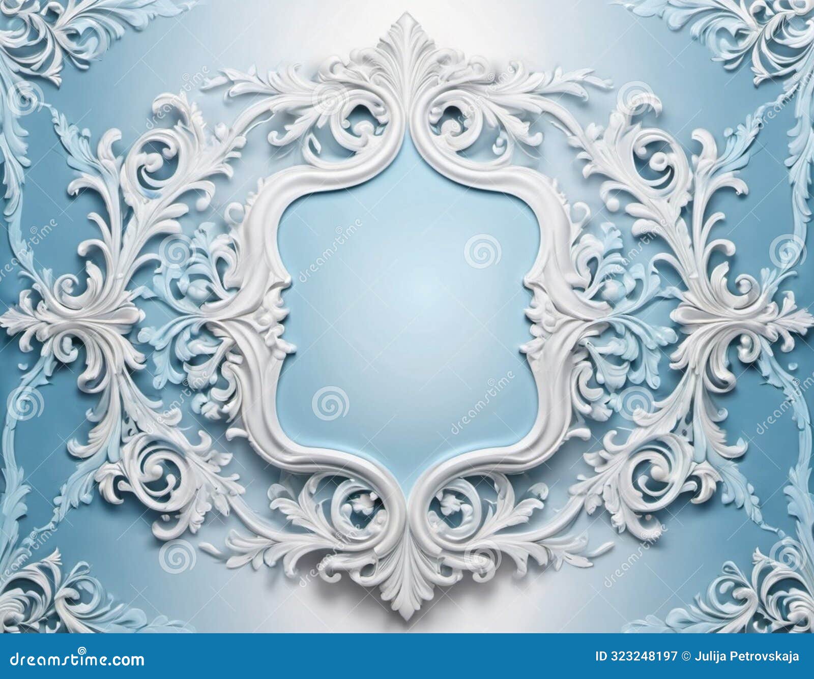 Frame with White Decorative Leaves and Flowers in Rococo Baroque Style ...