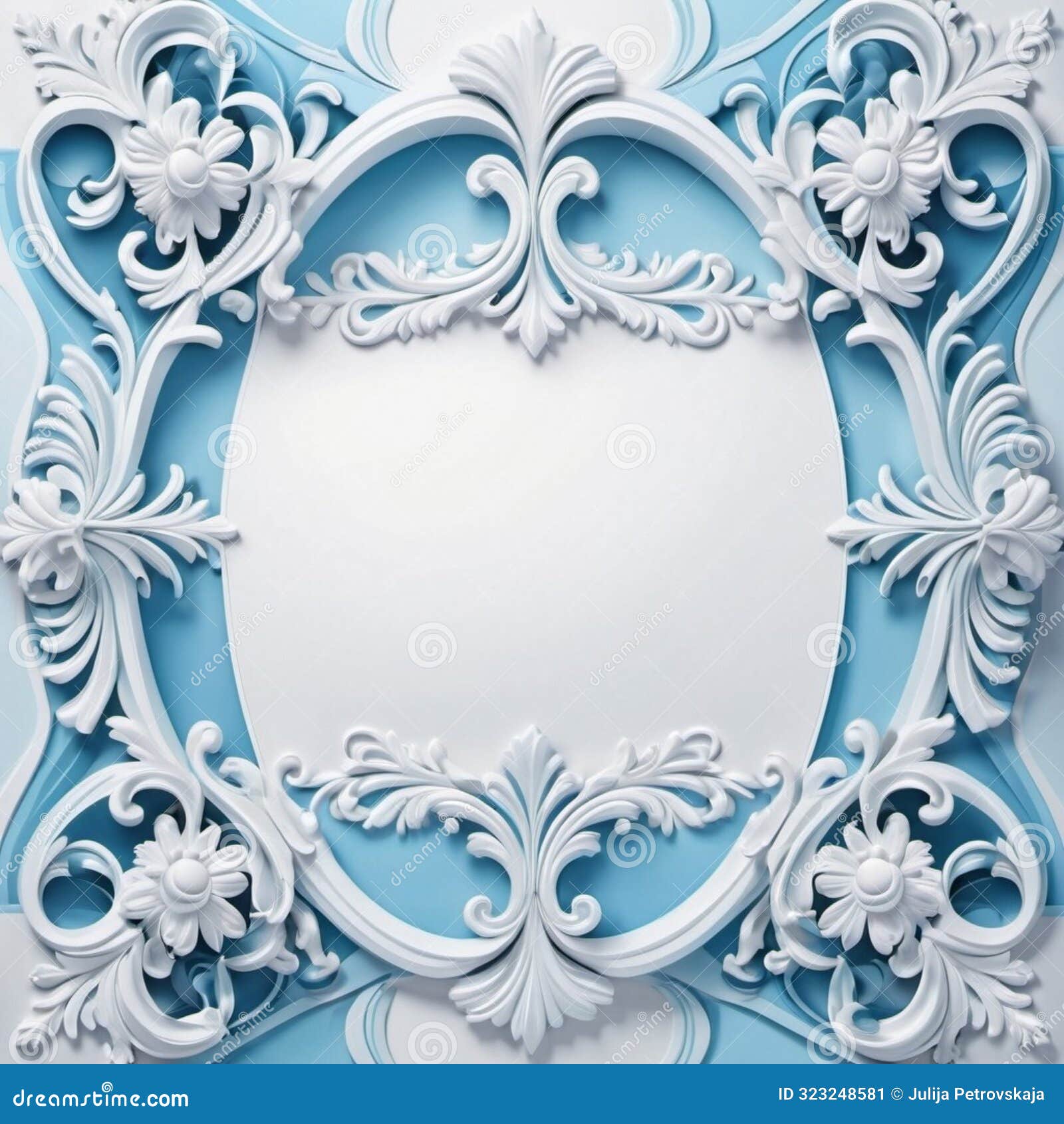 Frame with White Decorative Leaves and Flowers in Rococo Baroque Style ...