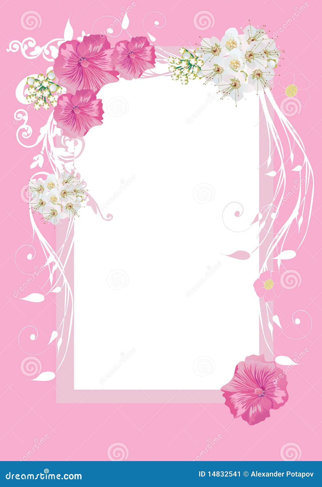 Frame with White and Pink Flowers Stock Vector - Illustration of design ...