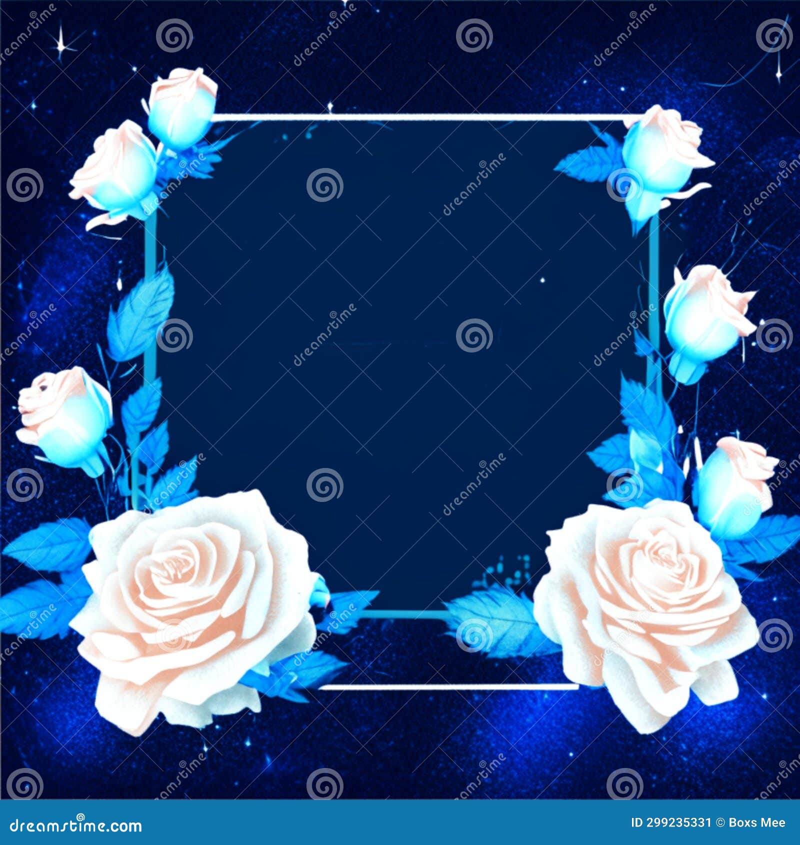 Frame with White Roses on a Dark Blue Background. Vector Illustration ...