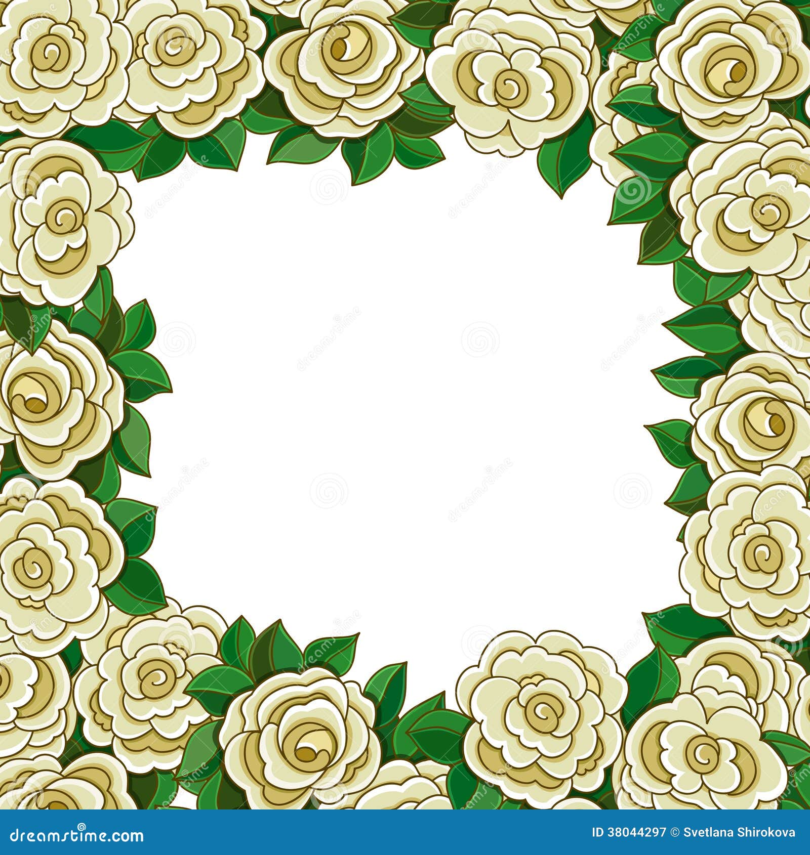 Frame of White Roses Isolated on White Background Stock Vector ...