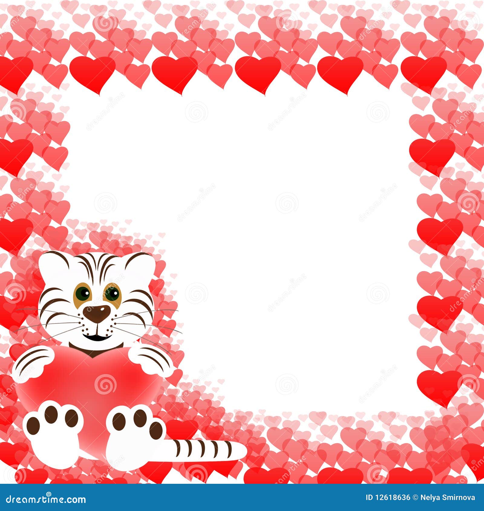Frame with White Tiger and Hearts Stock Illustration - Illustration of ...