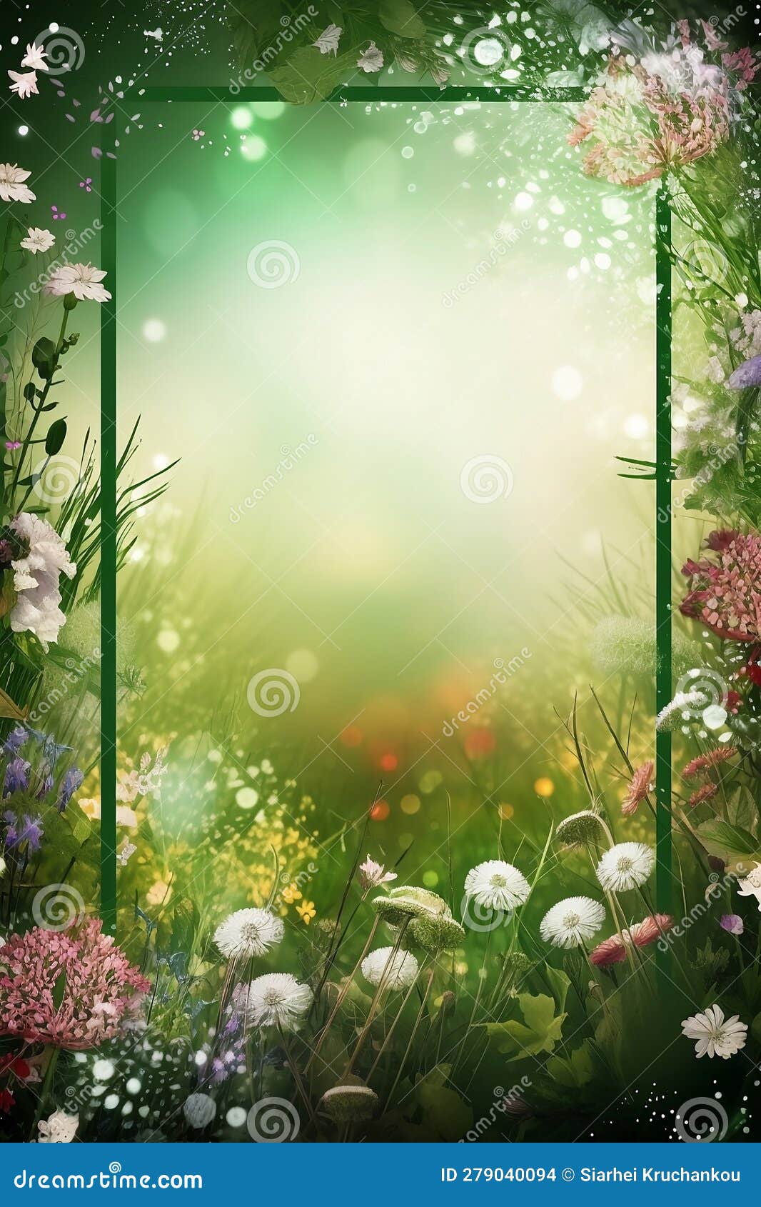 Frame of Wildflowers on Green Background Stock Illustration ...