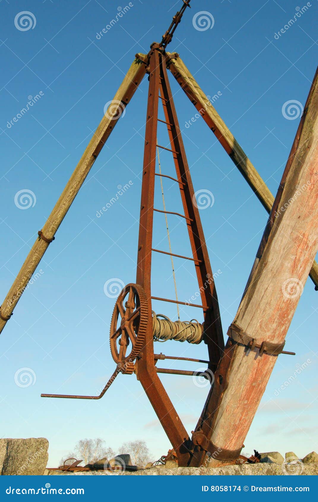 Frame and Winch of Boat Hoist Stock Photo - Image of pinion, reduction ...