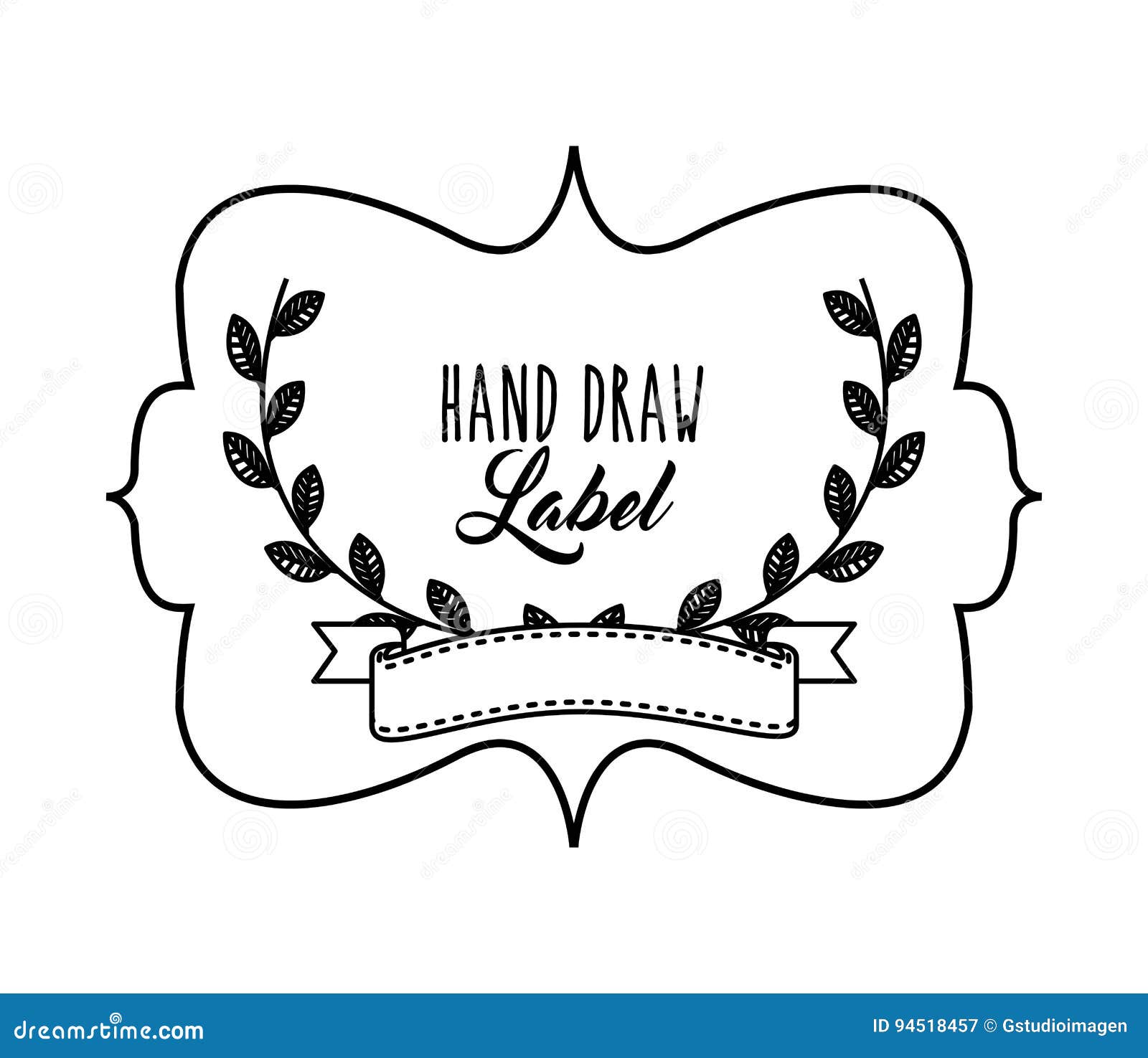 Frame with Wreath Icon. Hand Draw Label Design. Vector Graphic Stock ...