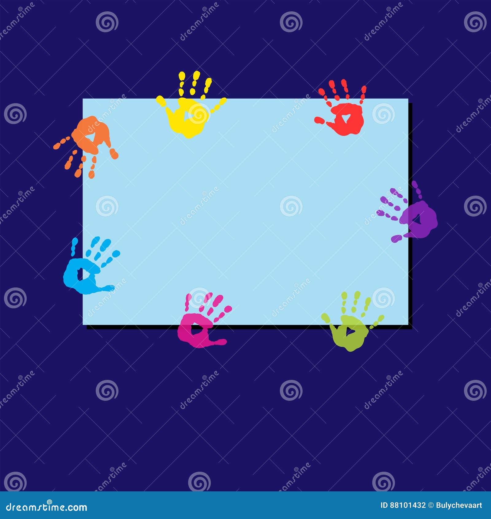 Frame for Writing with Multi-colored Palm Prints Stock Vector ...