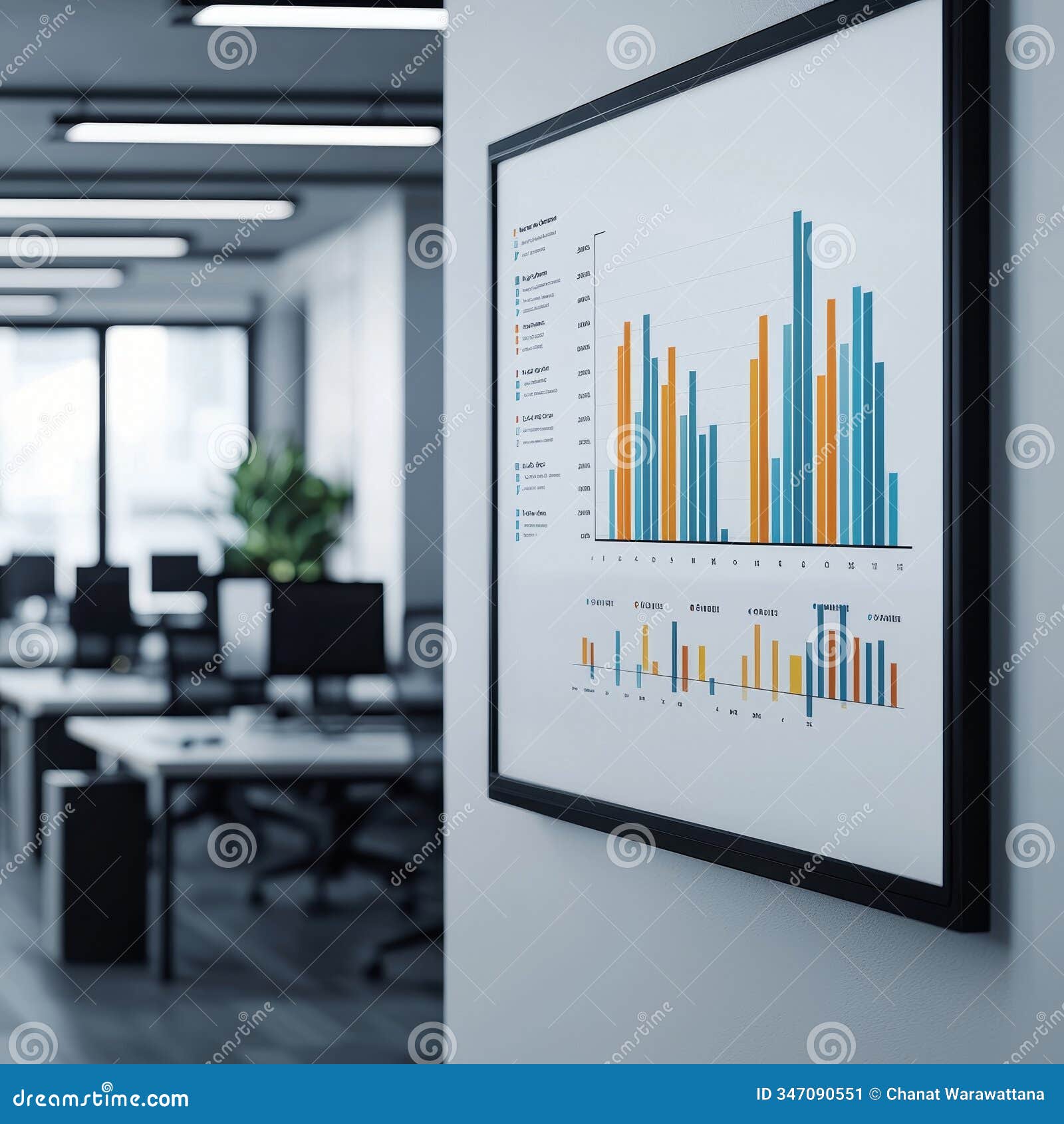 A Framed Bar Graph on an Office Wall Illustrates Data Trends Surrounded ...