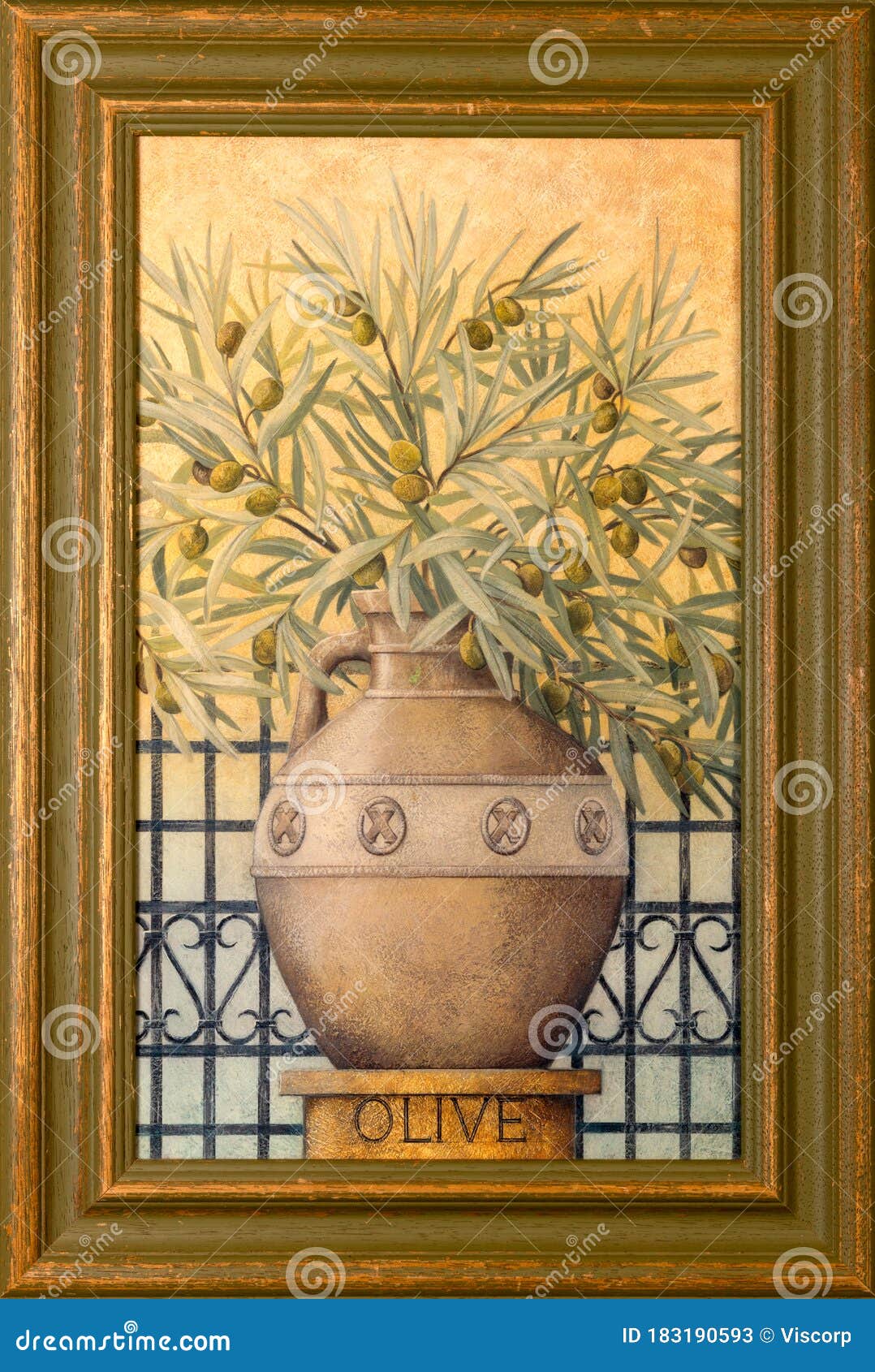 Framed Decorative Painting of an Olive Tree Stock Illustration ...