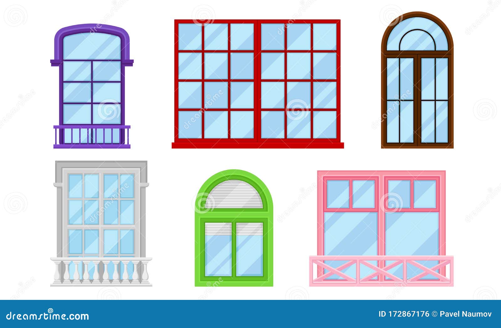 Framed Glass Windows View from Outside Vector Set Stock Vector ...