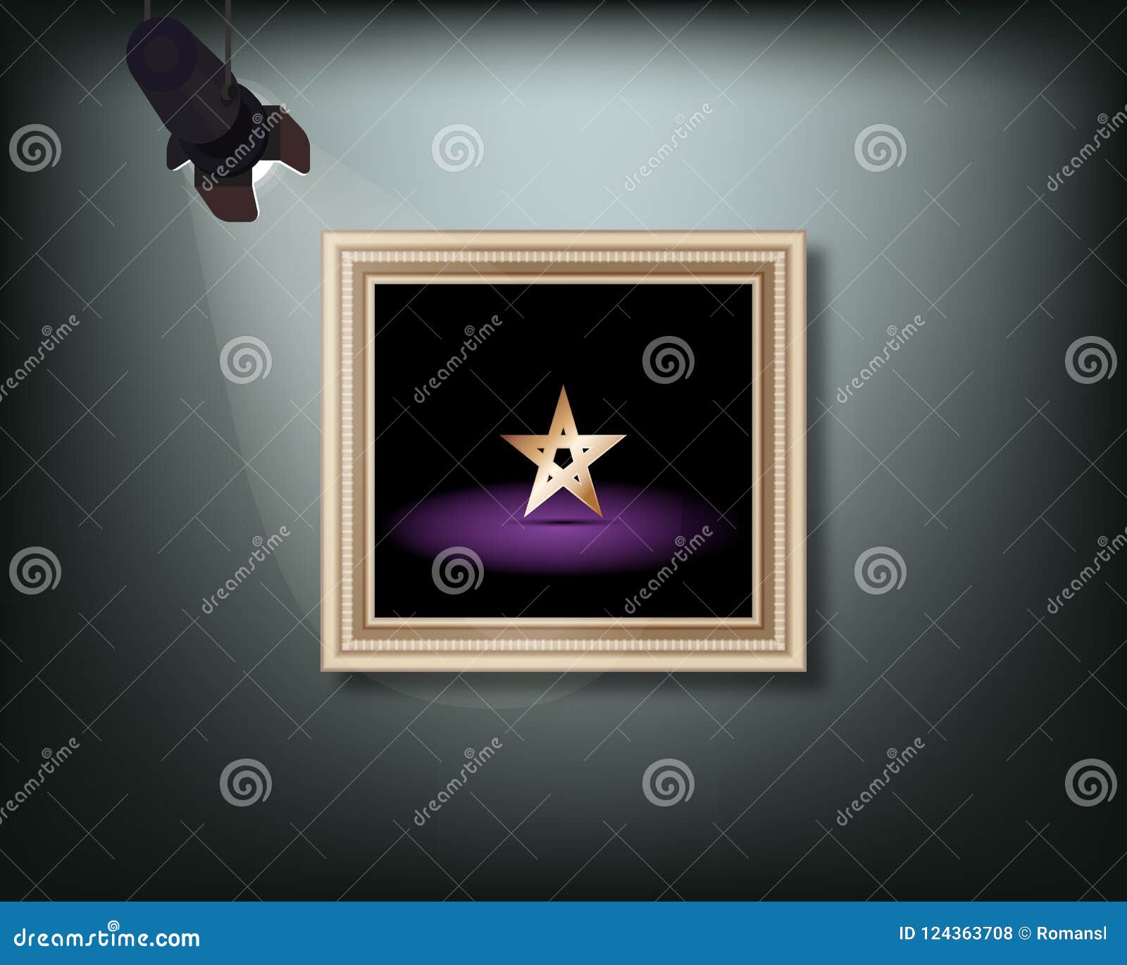 Framed Image with Pedant Cone Lamp on Wall. Vector Illustration. Stock ...