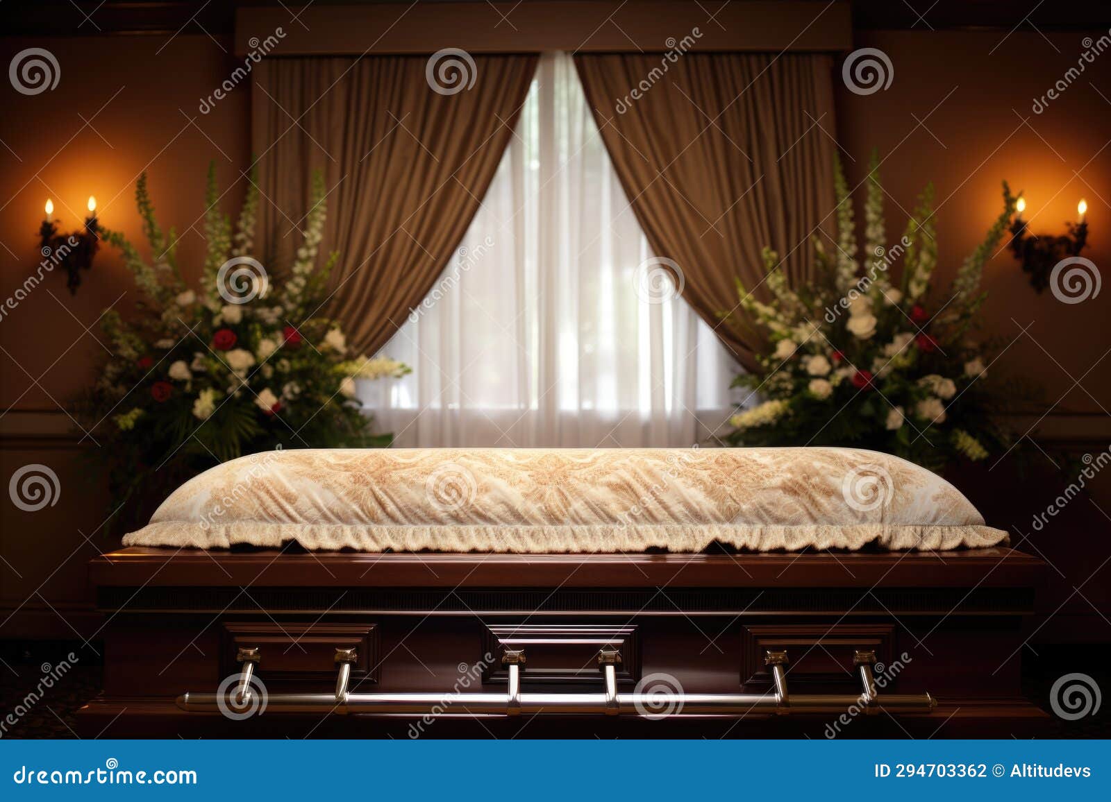 Framed Portrait of an Empty Funeral Dais Stock Photo - Image of somber ...