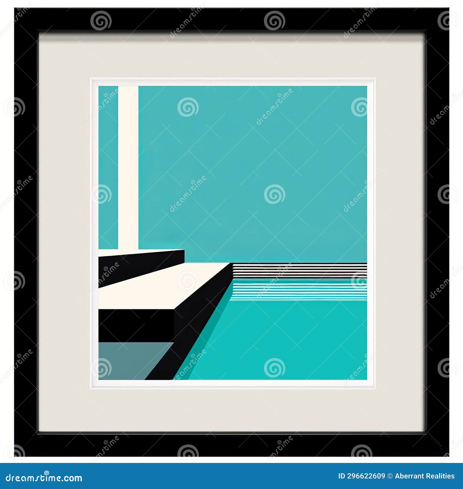 A Framed Print of a Swimming Pool in a Blue and White Color Scheme ...