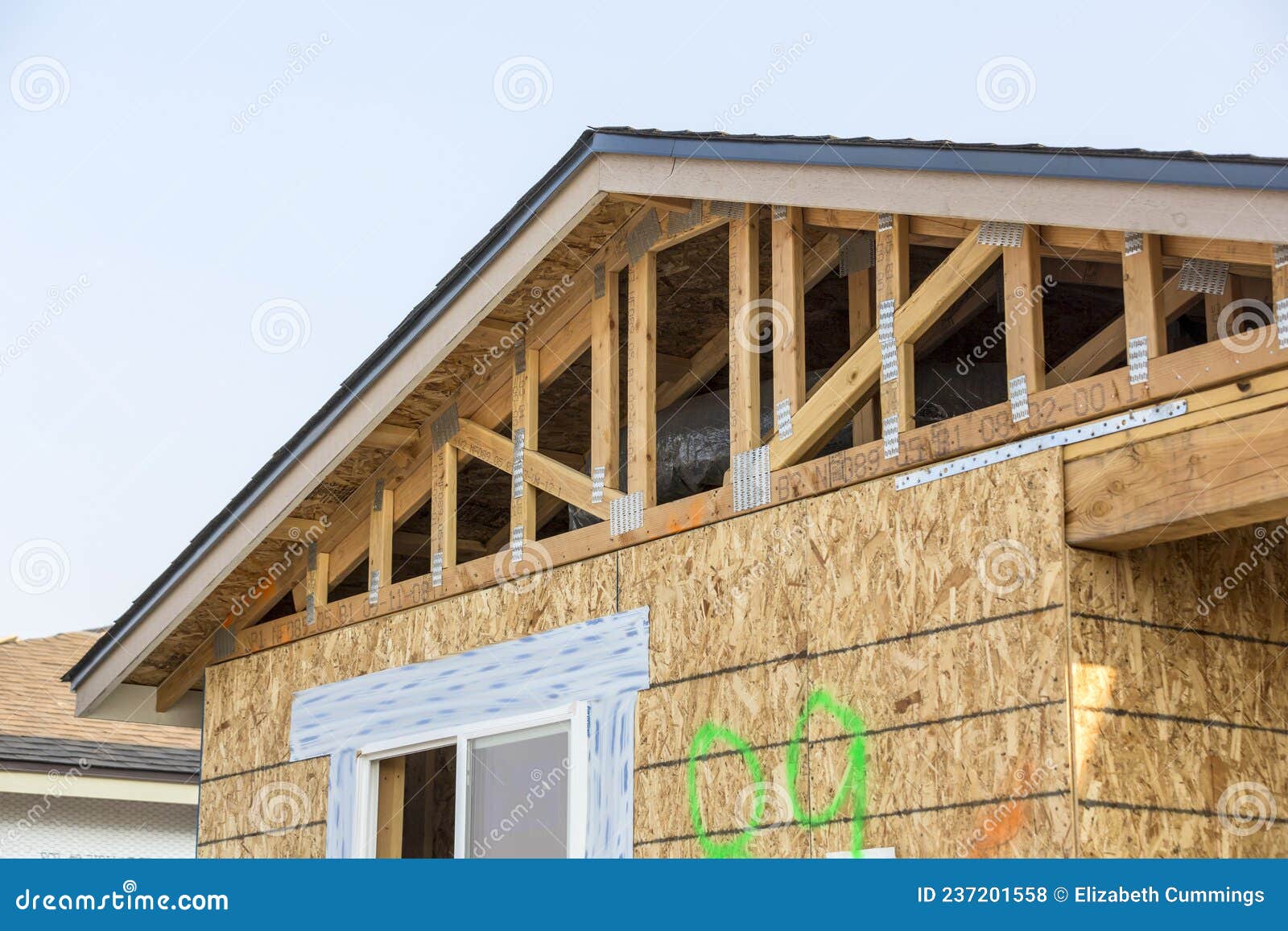 Framed Roof on Stick Construction House in Progress Stock Photo - Image ...