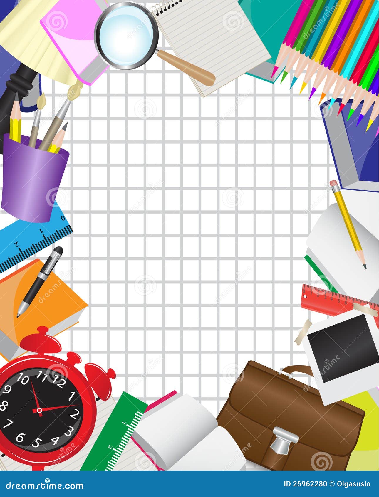 Framed with School Supplies Stock Vector - Illustration of personal ...