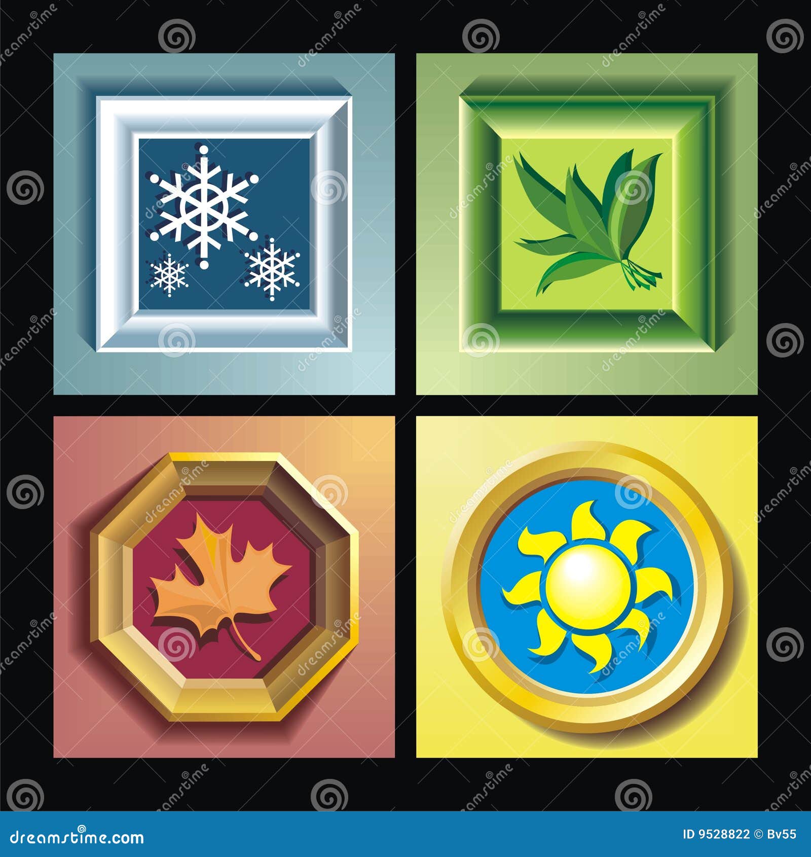 Framed seasons stock vector. Illustration of octagon, leaf - 9528822