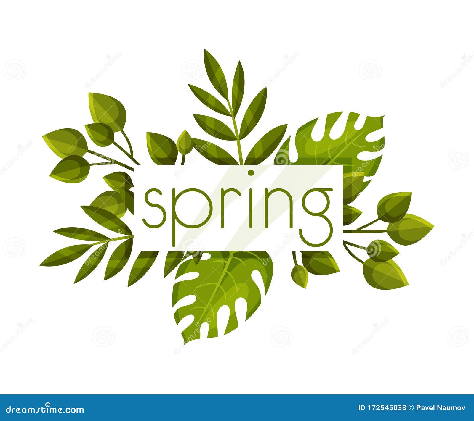 Framed Spring Botanical Composition with Green Bouquet Vector ...