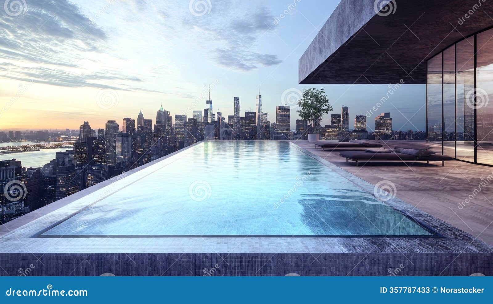 A Frameless Infinity Pool on a Rooftop, Reflecting the City Skyline ...