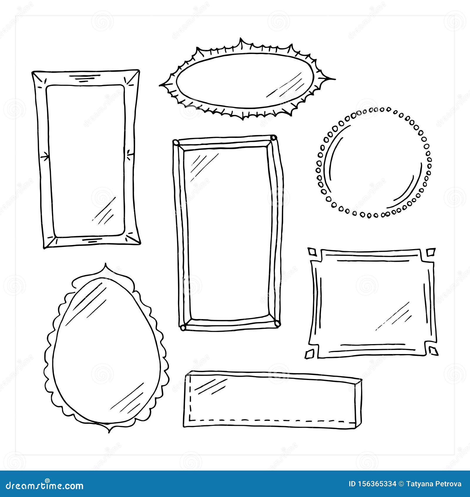 Frames. Collection of Simple Doodle Frames. Set of Hand Drawn Black ...