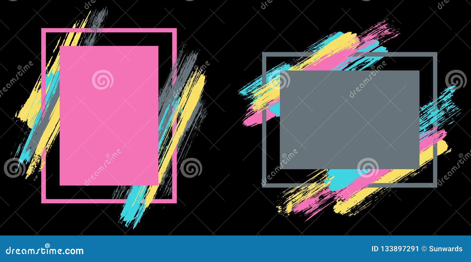 Frames with Paint Brush Strokes Vector Set. Stock Vector - Illustration ...