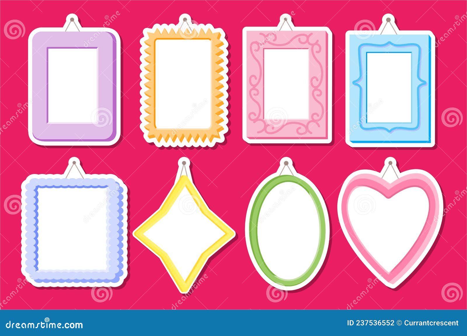 Frames Photo Flat Colored Sticker with Hobnail Set Stock Vector ...