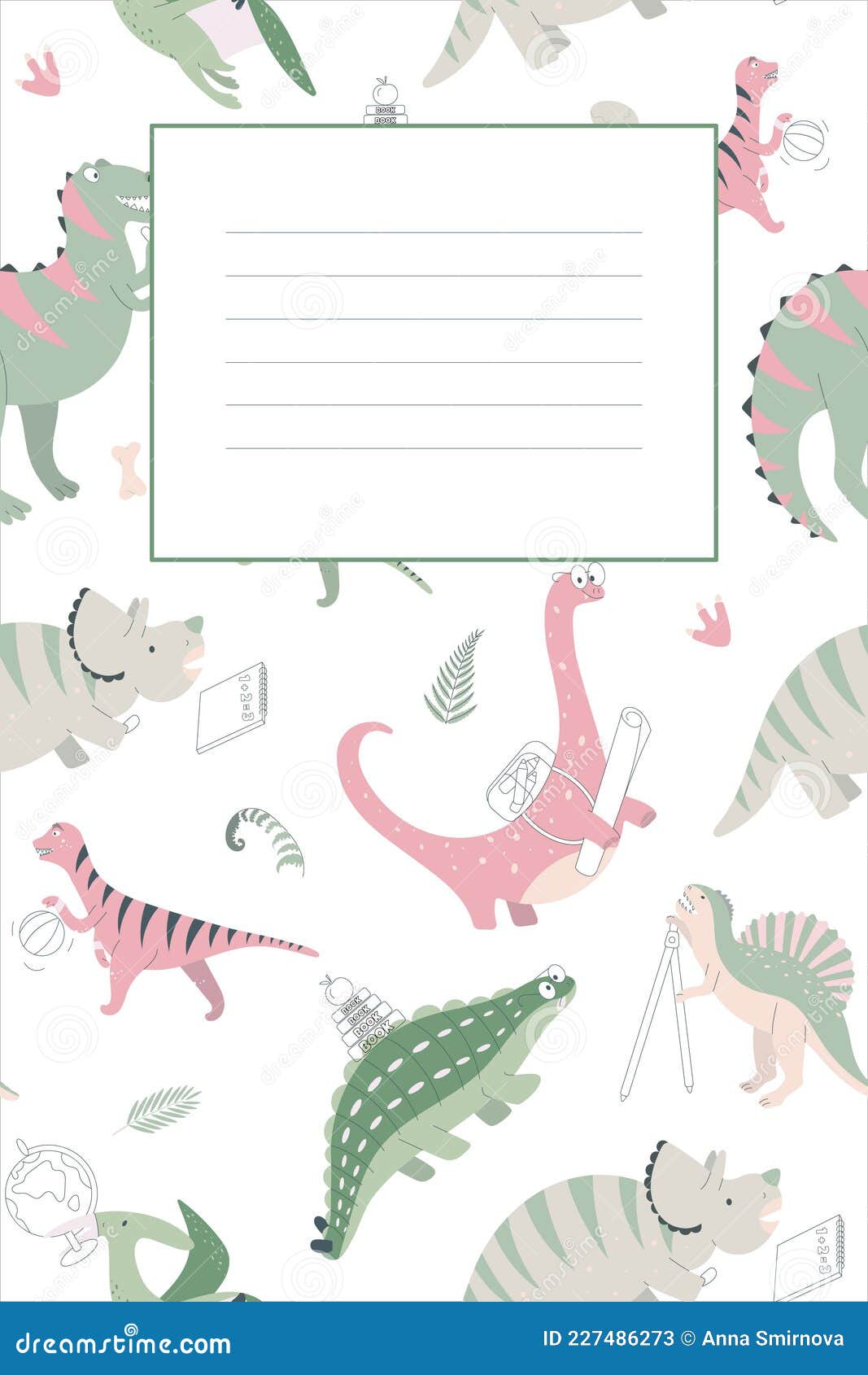 Frame for Notebook Dinosaurs Stock Vector - Illustration of minimal ...