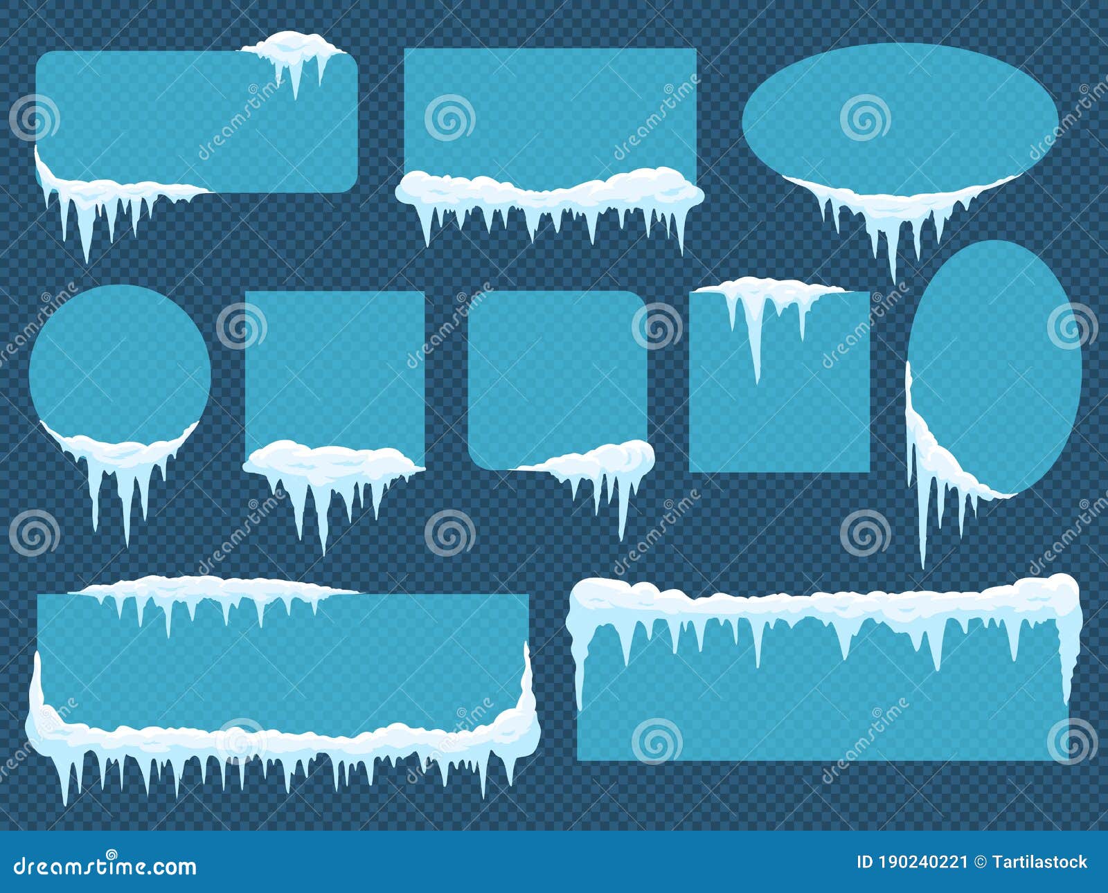 Frames With Snow And Ice. Frozen Borders With Snowflakes Of Different ...