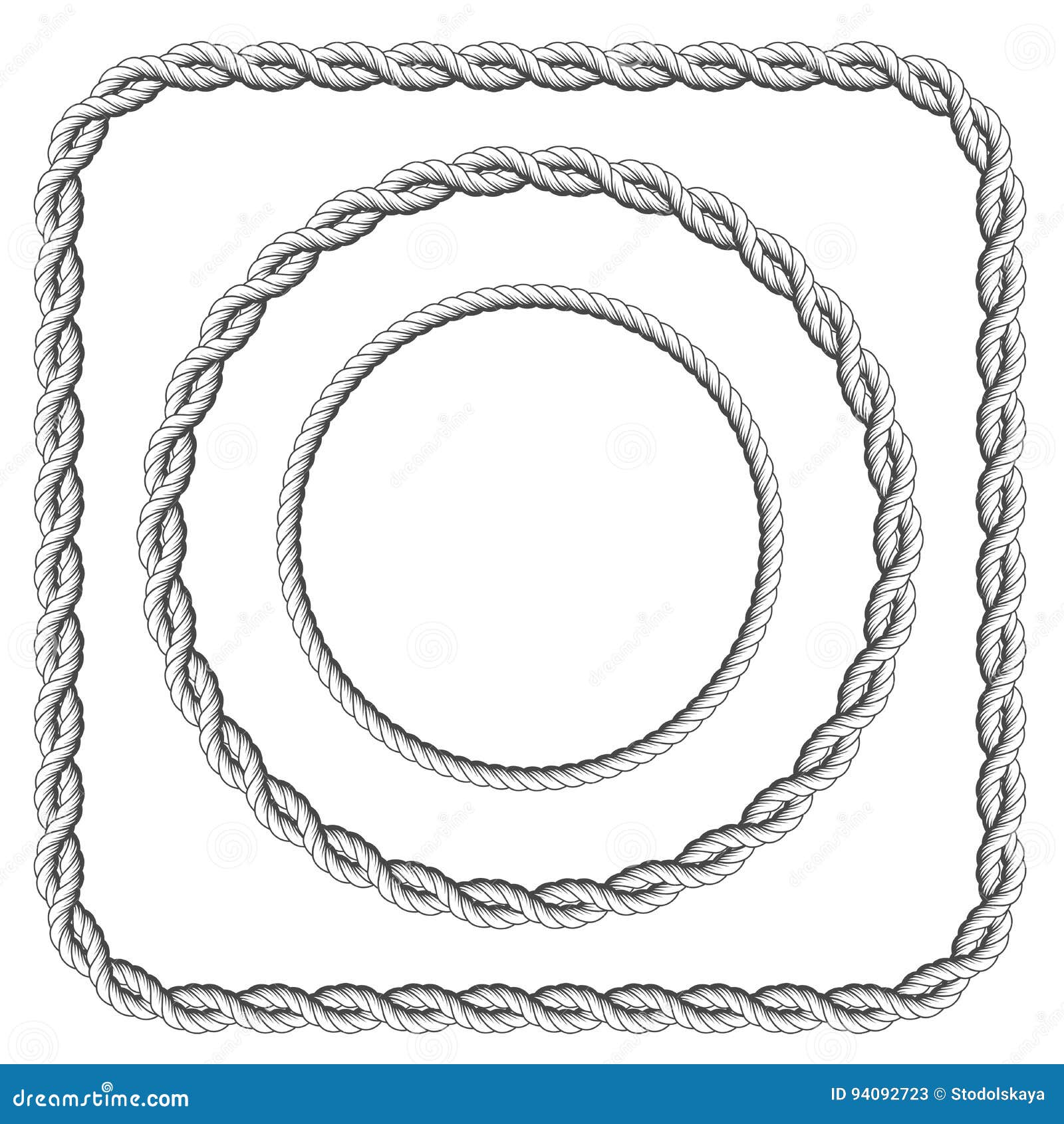 Twisted Rope Round Frame - Interlaced Ropes Border Vector Illustration ...