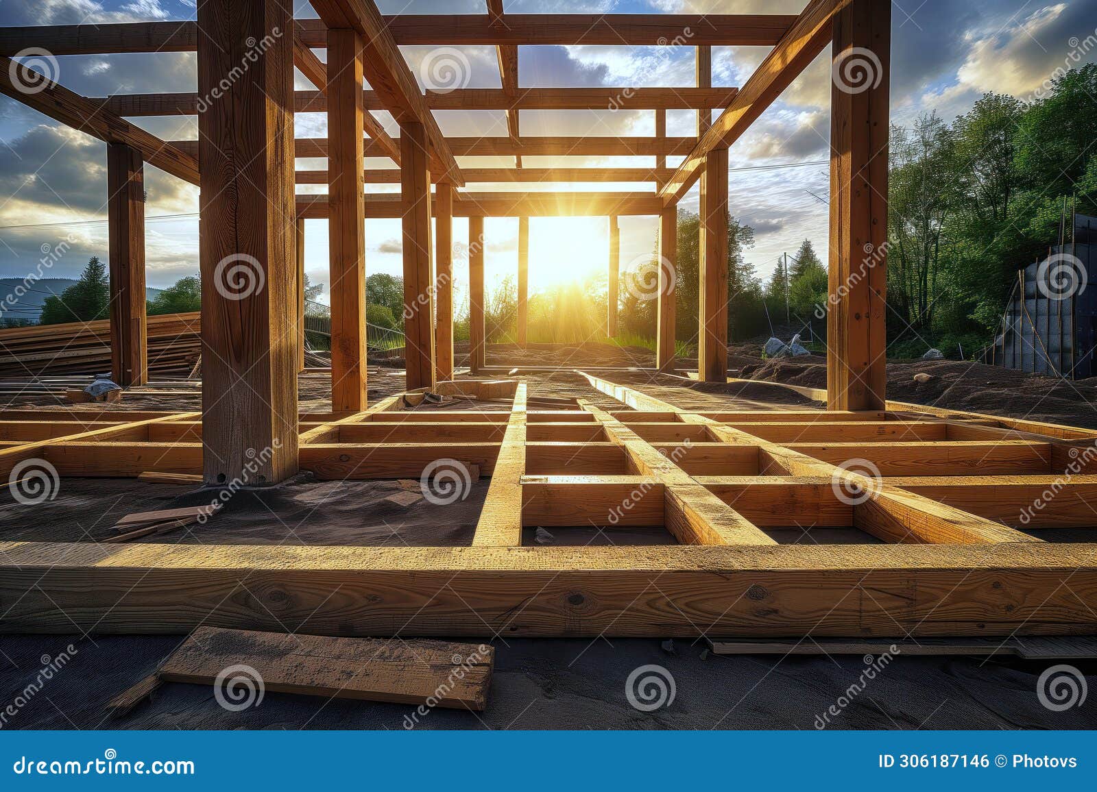 A Framework Beams of Under Construction New House Being Built in the ...
