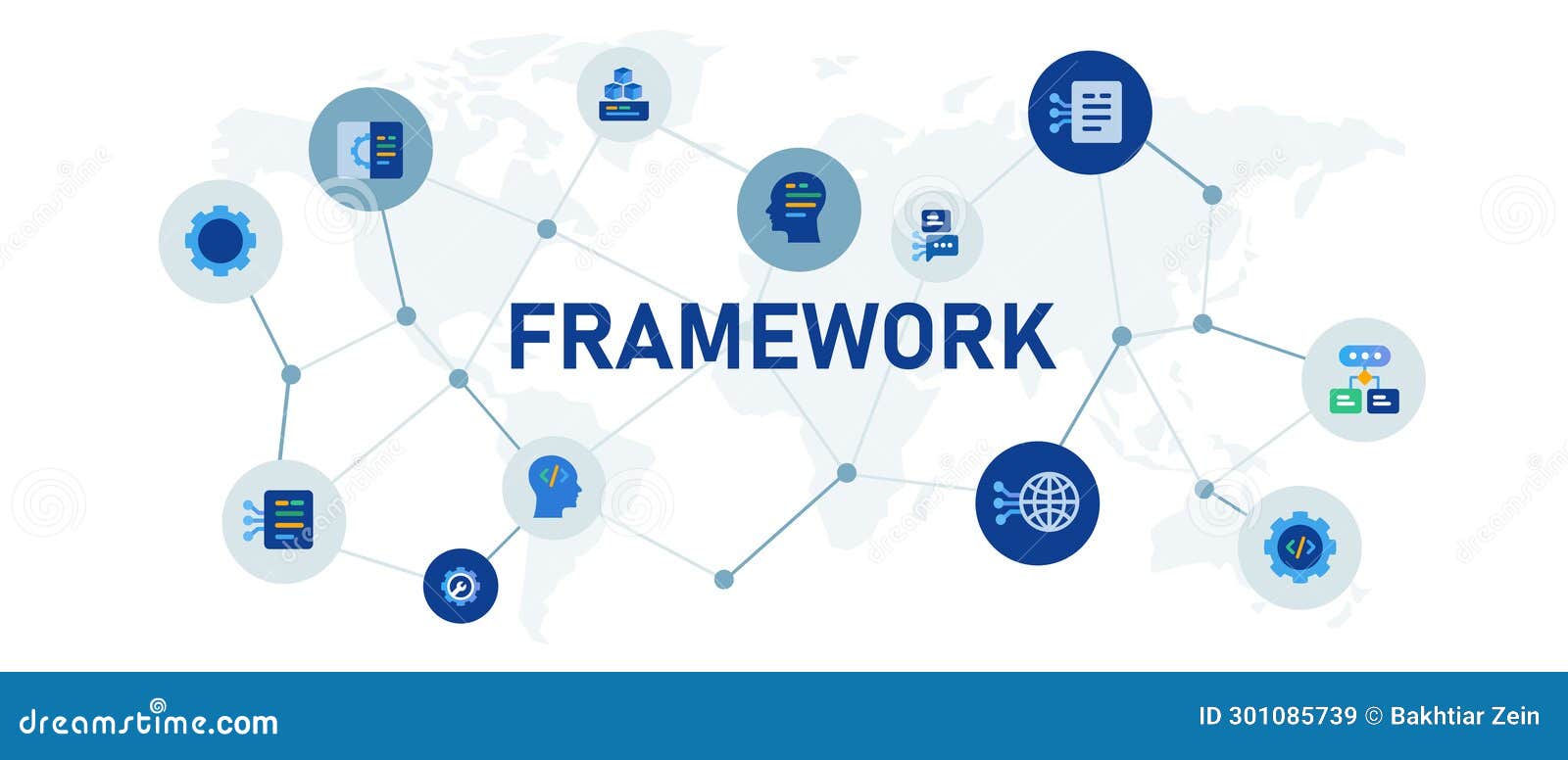 Framework Build Structure Concept Banner Header Connected Icon Set