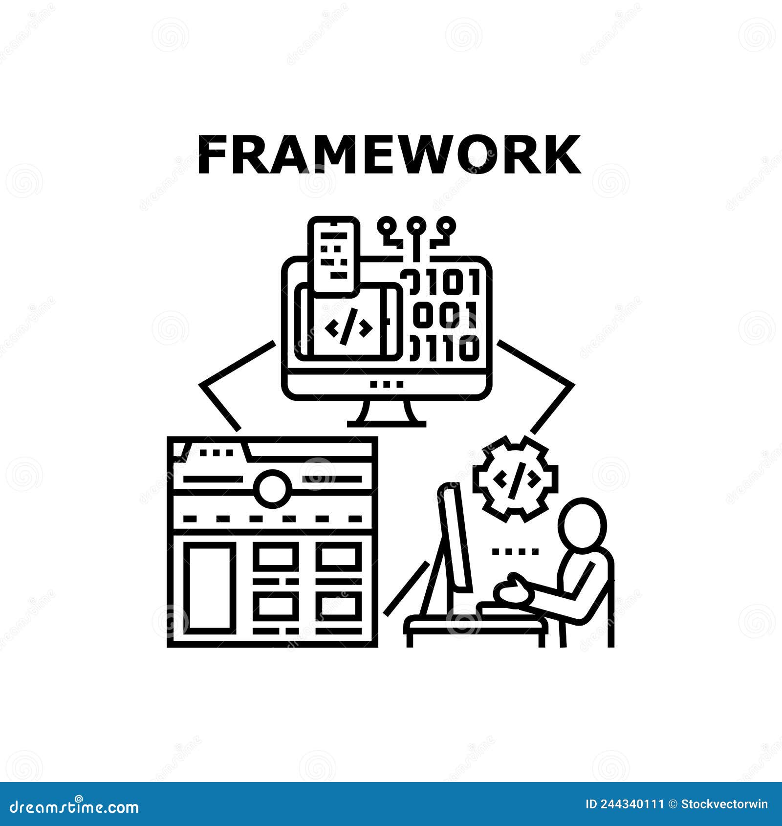 Framework Coding Vector Concept Black Illustration Stock Illustration ...