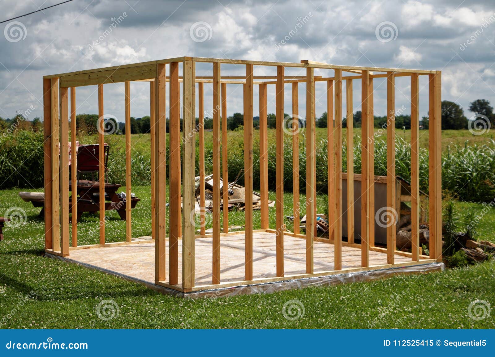 A Shed Being Built with Concrete Foundation Stock Image - Image of ...