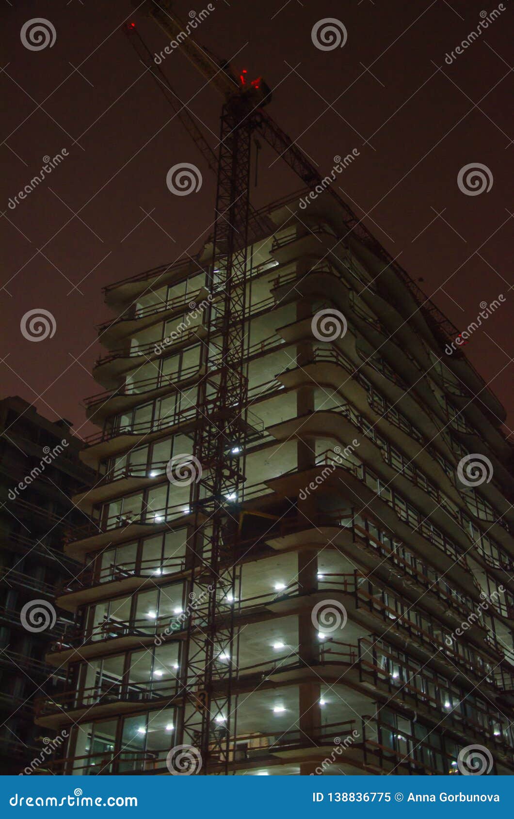 Framework of a Modern Building Under Construction at Night Stock Image ...