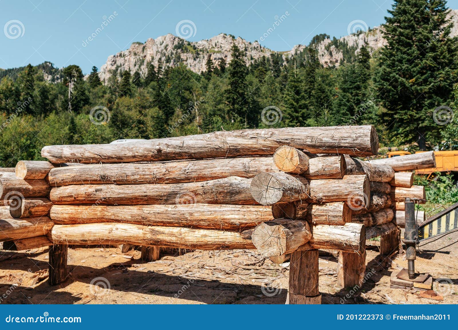 Framework. Wooden House Made of Logs at the Initial Stage of ...