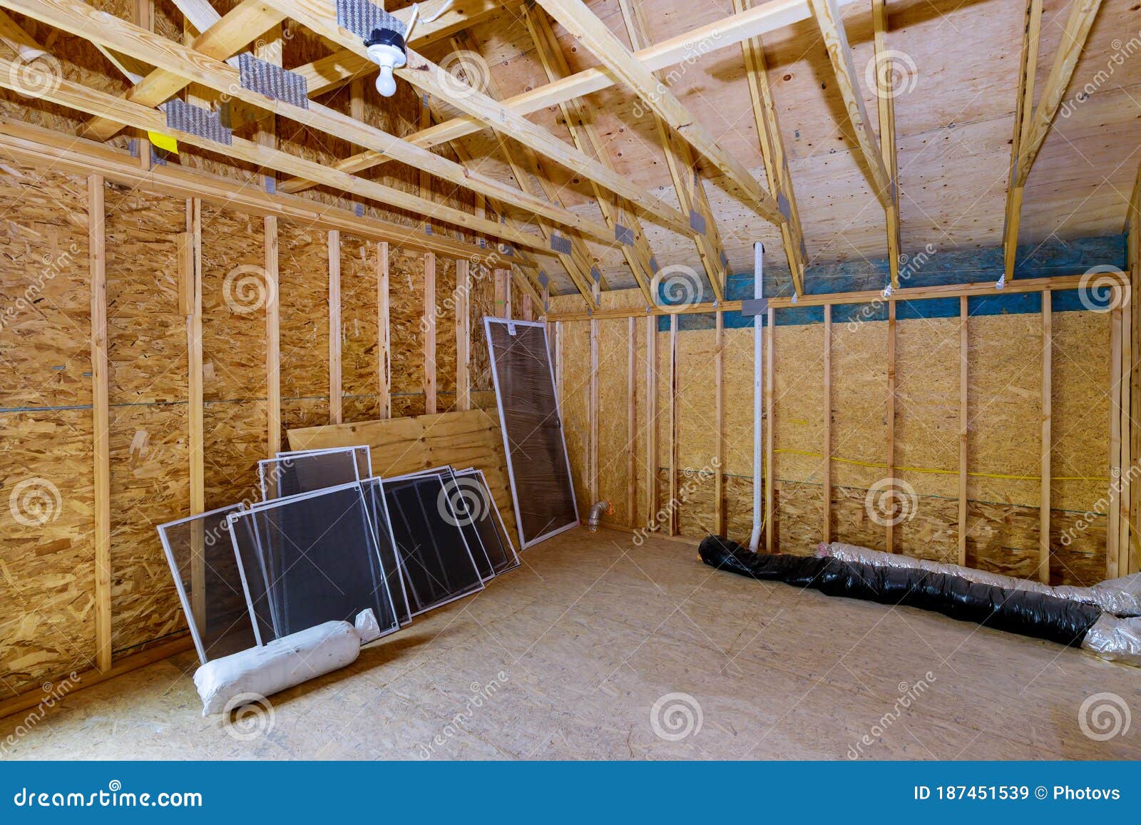 Framing Beam of House Attic Under Construction Interior a Walls Ceiling ...