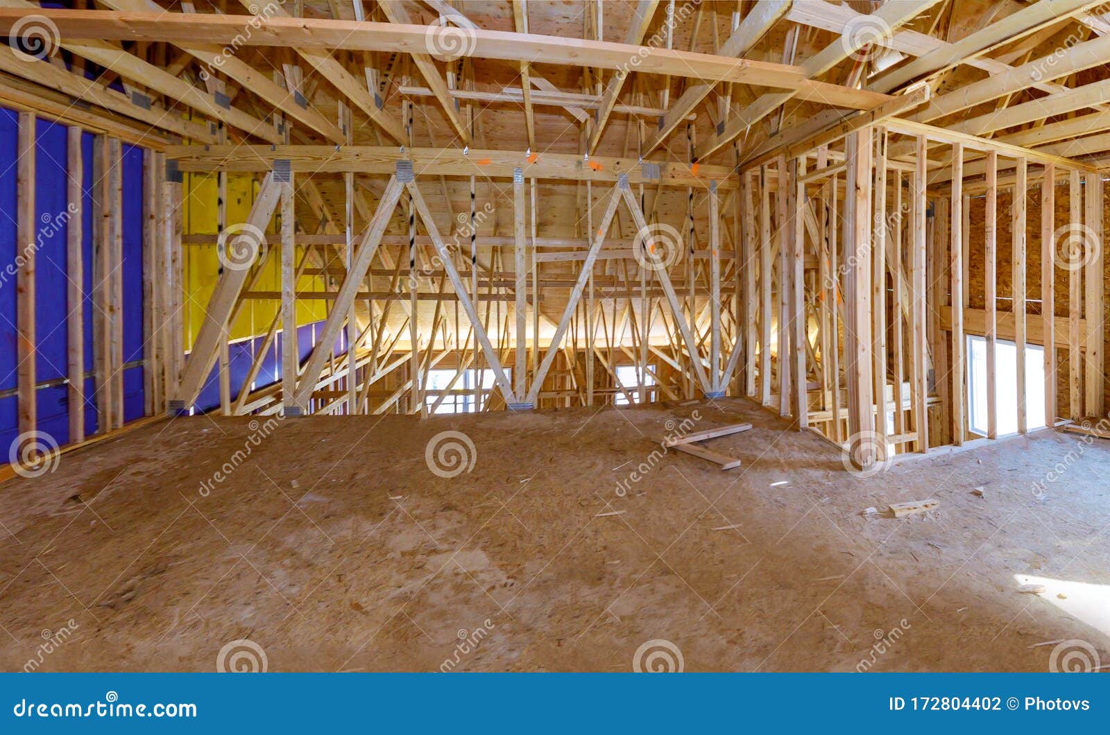 Framing Beam of New House Under Construction Interior of Roof Structure ...