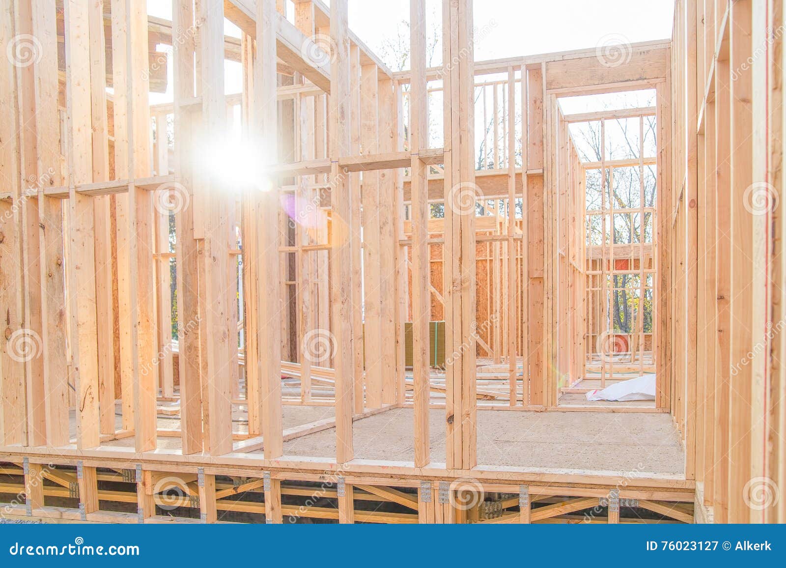 Framing in New Home Construction Stock Image - Image of blue, housing ...