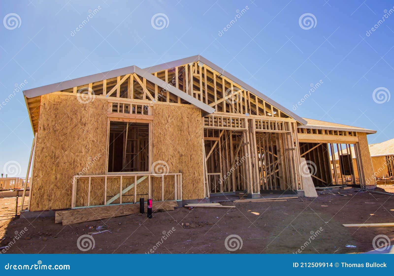 Framing of New House Under Construction Stock Photo - Image of level ...