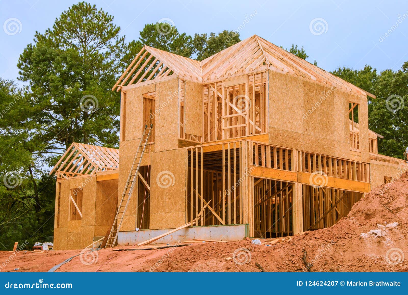 Framing a New House Under Construction Stock Image - Image of structure ...