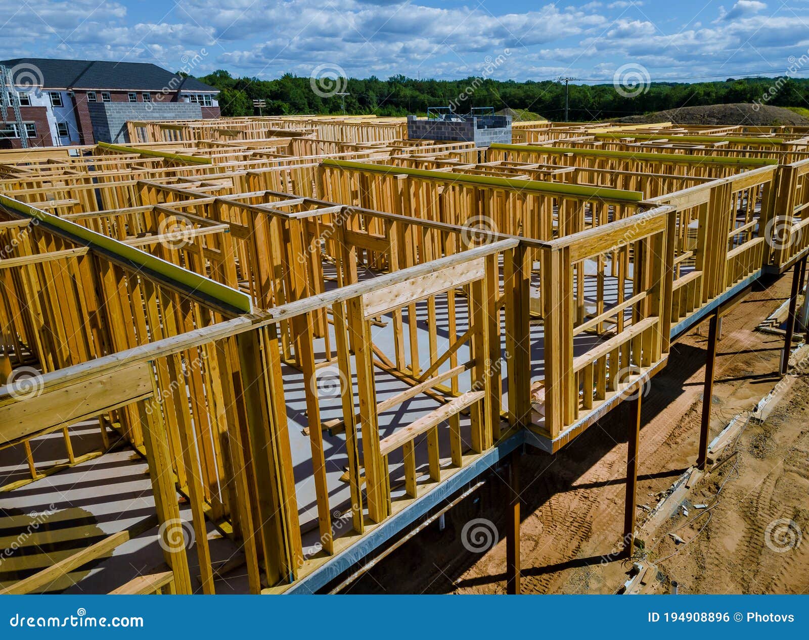 Framing of Under Construction Wooden House Building Frame Structure on ...