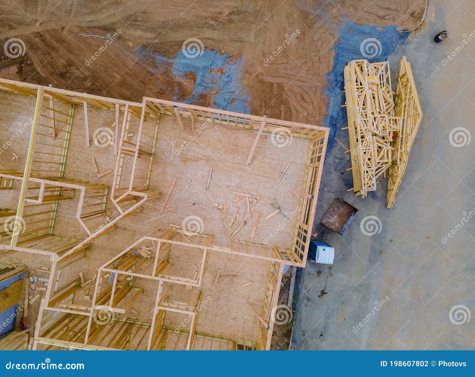 Framing of Under Construction Wooden House Building Frame Structure on ...